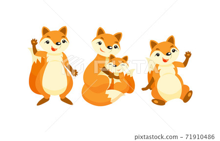 Cute Orange Fox Cuddling with Its Cub and... - Stock Illustration ...