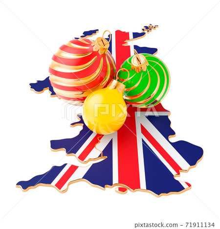 British map with colored Christmas balls. New... - Stock Illustration ...