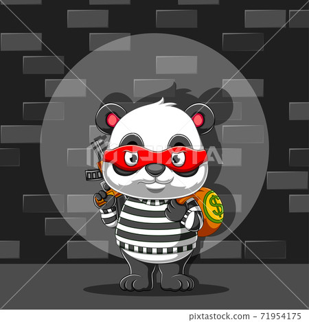 The panda thief holding a sack of money and... - Stock Illustration ...