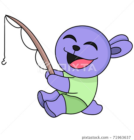 happy rabbit is fishing cartoon doodle - Stock Illustration [71963637 ...