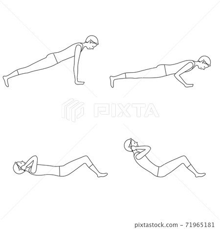 Illustration set of exercising men (push-ups /... - Stock Illustration ...