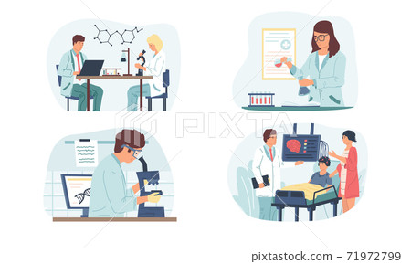 Medical research. Cartoon man and woman work...-插圖素材 [71972799] - PIXTA圖庫