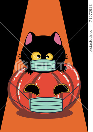 Black cat and pumpkin in mask - Stock Illustration [71972938] - PIXTA