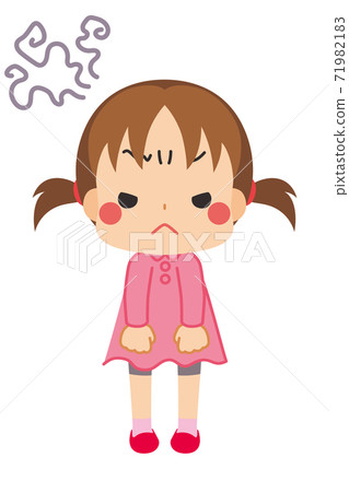 A cute little girl who is moody and moody while... - Stock Illustration ...