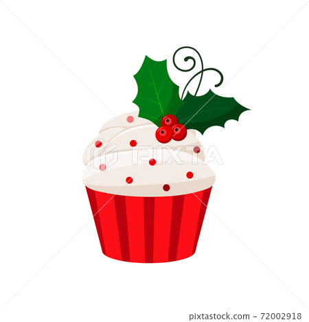 Christmas cupcake with mistletoe - cute winter... - Stock Illustration ...