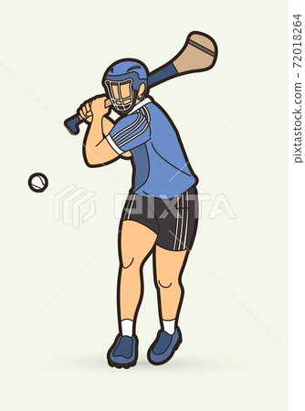 Hurling sport player action. Irish Hurley sport... - Stock Illustration ...
