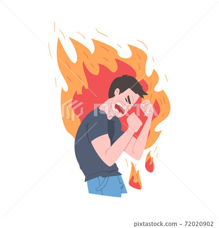 Burning Man in Rage, Stress, Burnout, Emotional... - Stock Illustration ...