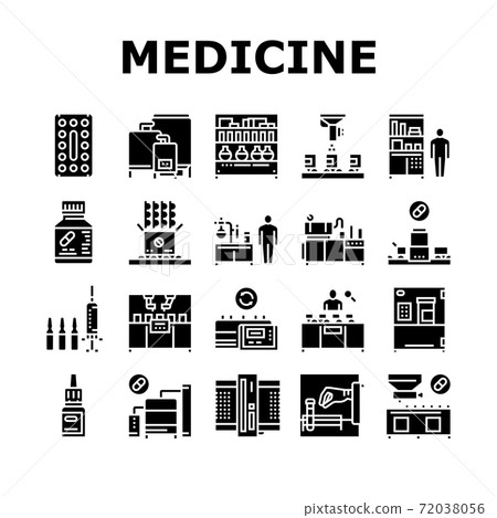 Medical Drugs Production Factory Icons Set Vector - Stock Illustration ...