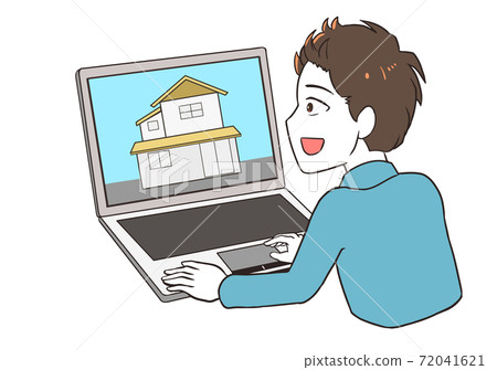 A man looking at a house on the net - Stock Illustration [72041621] - PIXTA
