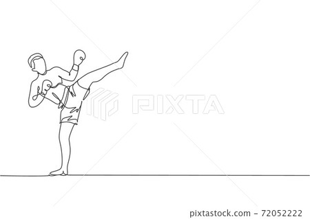 One single line drawing of young energetic man... - Stock Illustration ...