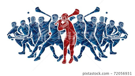 Group of Hurling sport players action. Irish... - Stock Illustration ...