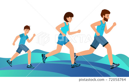 Happy family on a jogging. Father, mother and... - Stock Illustration ...