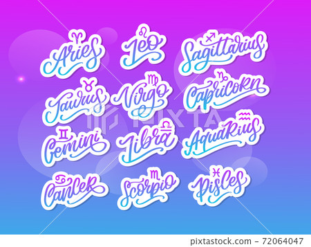 Zodiac lettering Vector Sign. Cartoon astrology... - Stock Illustration ...