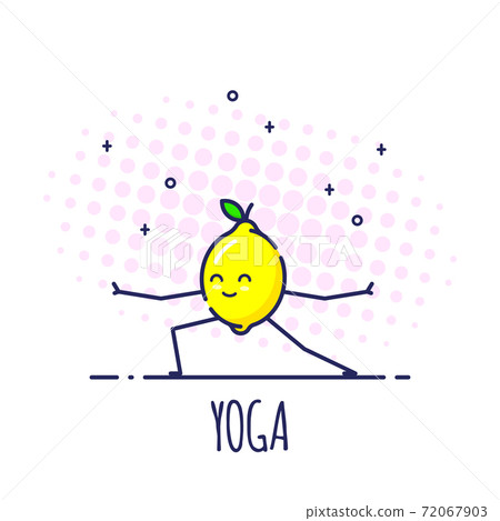 Funny Lemon Character Doing Yoga, Warrior Pose... - Stock Illustration ...
