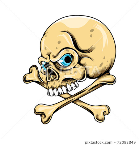 The head skull with the blue eyes and big teeth... - Stock Illustration ...