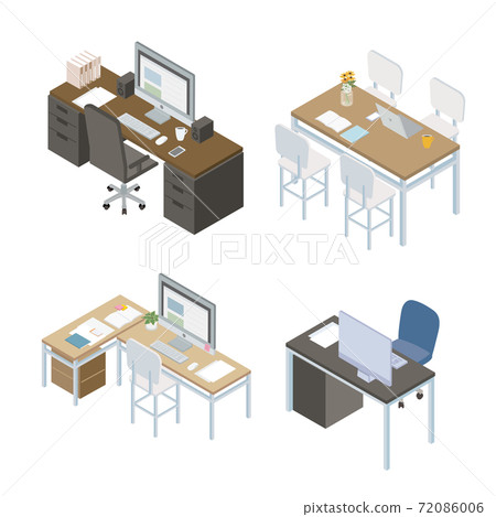 Office desk design isometric illustration - Stock Illustration ...