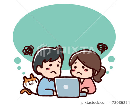 Couples and pets looking at a computer are worried - Stock Illustration ...