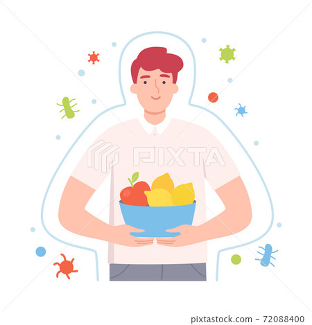 Young Male Character Holding Vitaminic Fruits... - Stock Illustration ...