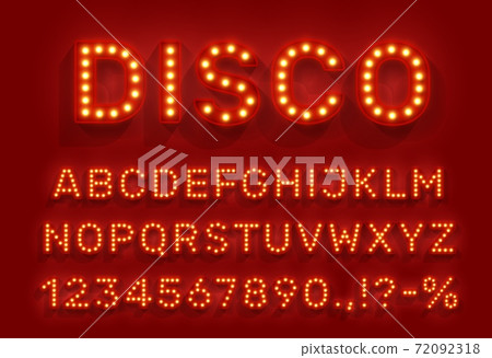 Disco type font glowing light bulbs vector abc - Stock Illustration ...