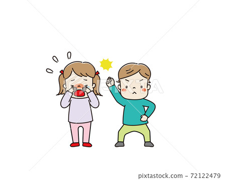 A girl crying when hit by a violent boy quarrel... - Stock Illustration ...