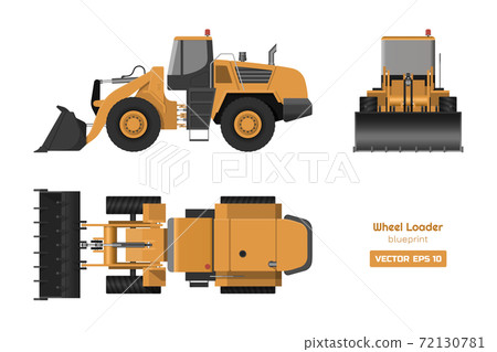Wheel loader on white background. Top, side and...-插圖素材 [72130781 ...