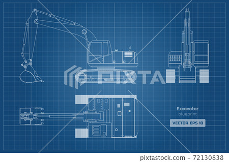 Blueprint of excavator on white background.... - Stock Illustration ...
