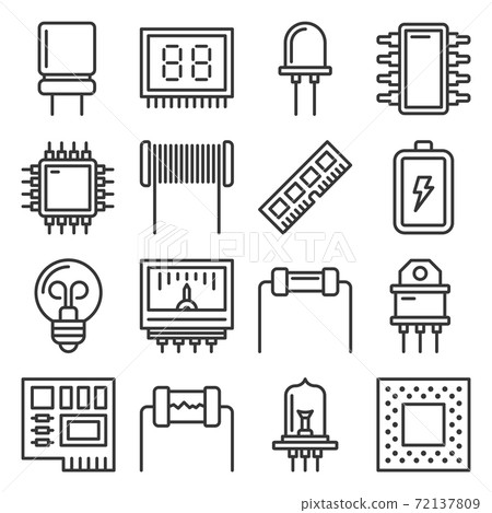 Electronic Components Icons Set on White...-插圖素材 [72137809] - PIXTA圖庫
