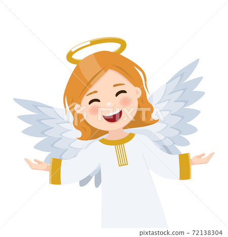 Foreground flying angel on white background.... - Stock Illustration ...
