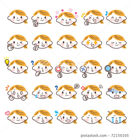 Set of 25 female facial expression icons - Stock Illustration [72150105 ...