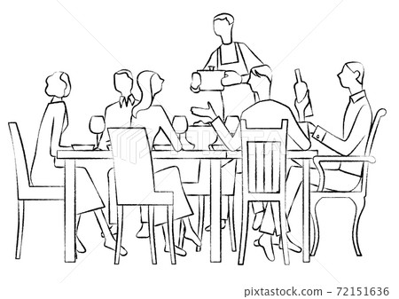 Home party hand-painted monochrome line art - Stock Illustration ...