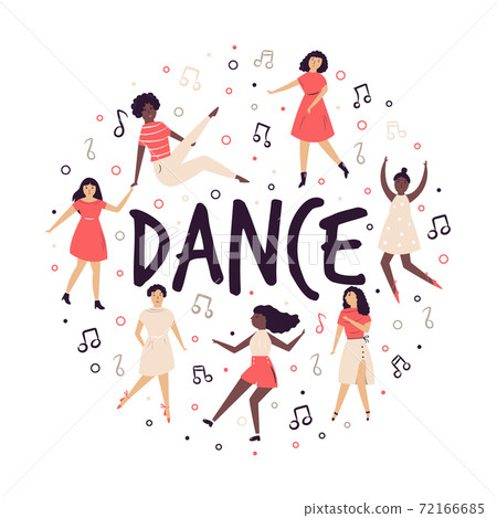Abstract circle design with cute dancing women. - Stock Illustration ...