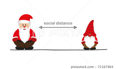 cute santa and dwarf cartoon social distance... - Stock Illustration ...