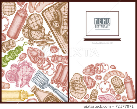 Menu cover design with pastel spatula, Pork... - Stock Illustration ...