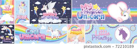 Cute unicorn banner on pastel background color - Stock Illustration ...