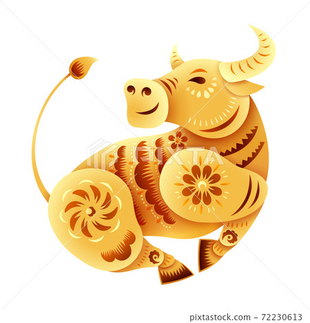 Oriental paper graphic cut art of golden ox... - Stock Illustration ...