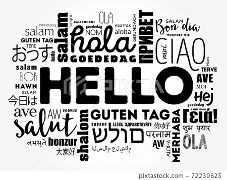 Hello word cloud in different languages of the... - Stock Illustration ...