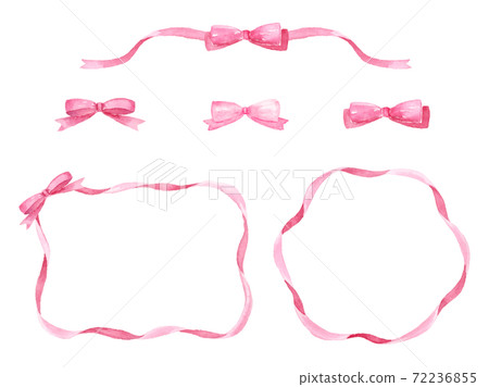 Pink ribbon frame watercolor illustration set - Stock Illustration ...