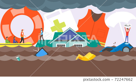 flood disaster rescue concept. water flooding... - Stock Illustration ...