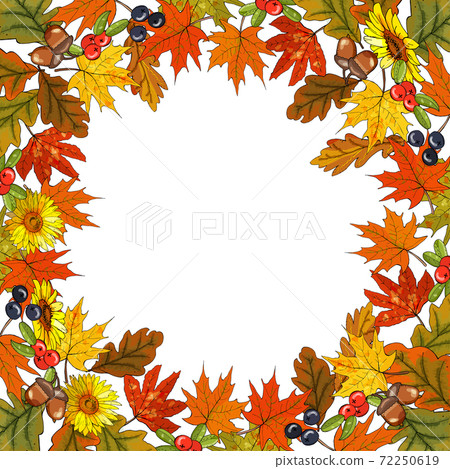 Square autumn pattern with leaves on white... - Stock Illustration ...