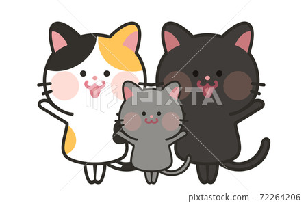 Illustration of a family of three cats - Stock Illustration [72264206 ...