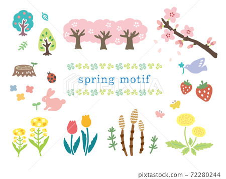 Spring hand-drawn illustration motif set - Stock Illustration [72280244 ...