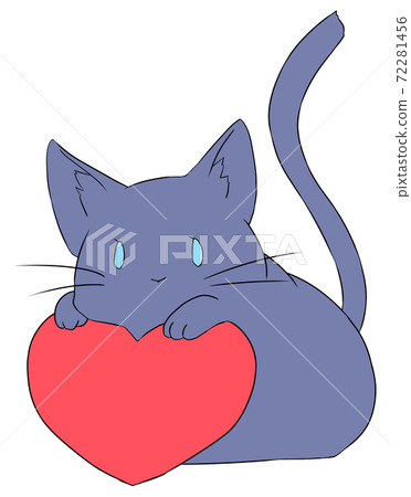 Black cat with a heart (blue eyes) - Stock Illustration [72281456] - PIXTA