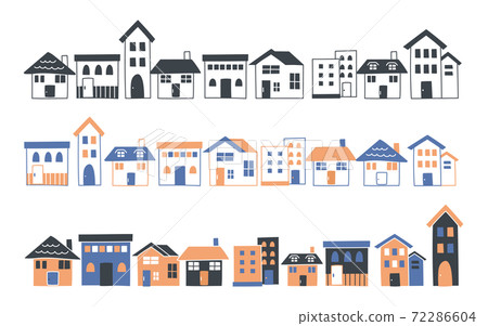 Colorful townscape illustration set vector - Stock Illustration ...