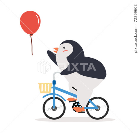 Cute penguin ride a bicycle with balloon - Stock Illustration [72299608 ...