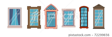 Cartoon windows frames. Colorful various wooden... - Stock Illustration ...