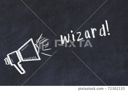 Chalk scetch of loudspeaker and inscription wizard - Stock Illustration ...