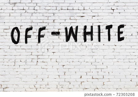Word off-white painted on white brick wall - Stock Illustration ...