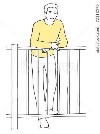 Line art of a man leaning against a fence - Stock Illustration ...