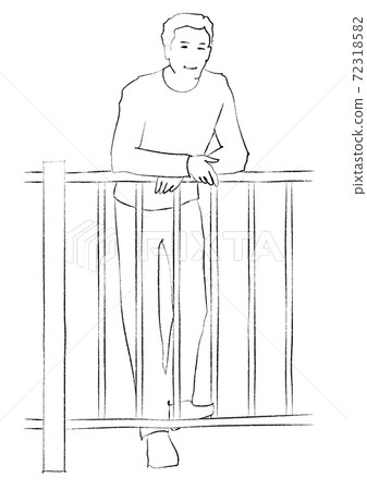 A man leaning against a fence, hand-painted... - Stock Illustration ...