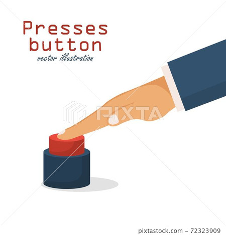 Hand pressing red button. Vector illustration... - Stock Illustration ...
